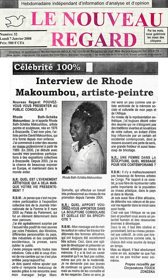 Journal Le Nouveau Regard : «Interview de Rhode Makoumbou, artiste ...